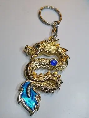 Accessories | Gold Dragon Keychain With Blue Enamel Accent | Poshmark